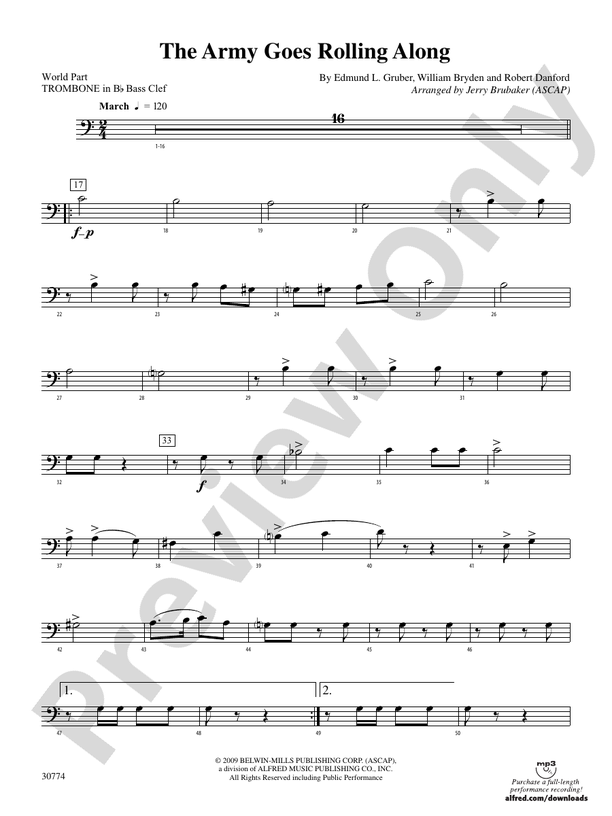 The Army Goes Rolling Along: (wp) 1st B-flat Trombone B.C.: (wp) 1st B ...