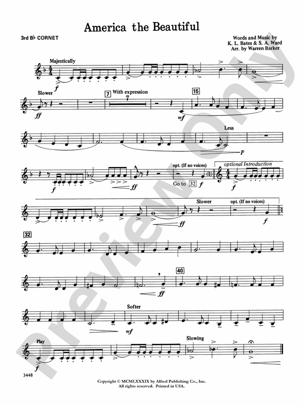 America, the Beautiful (with optional SA/SAB chorus): 3rd B-flat Cornet ...