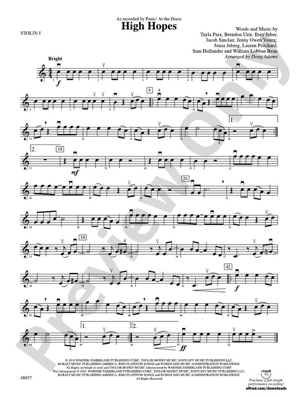 High Hopes: 1st Violin: 1st Violin Part - Digital Sheet Music Download