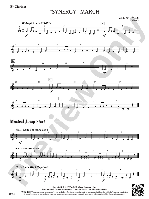 Synergy March: B-flat Clarinet: B-flat Clarinet Part: William Owens - Digital Sheet Music Download
