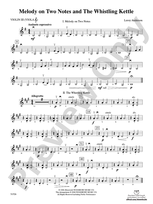 Melody on Two Notes and The Whistling Kettle: 3rd Violin (Viola [TC ...
