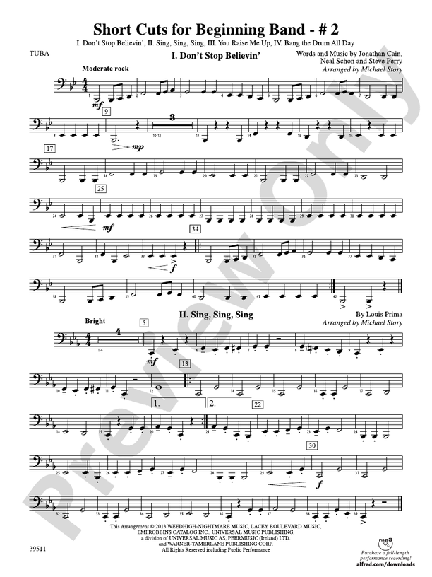 Short Cuts for Beginning Band -- #2: Tuba: Tuba Part - Digital Sheet ...