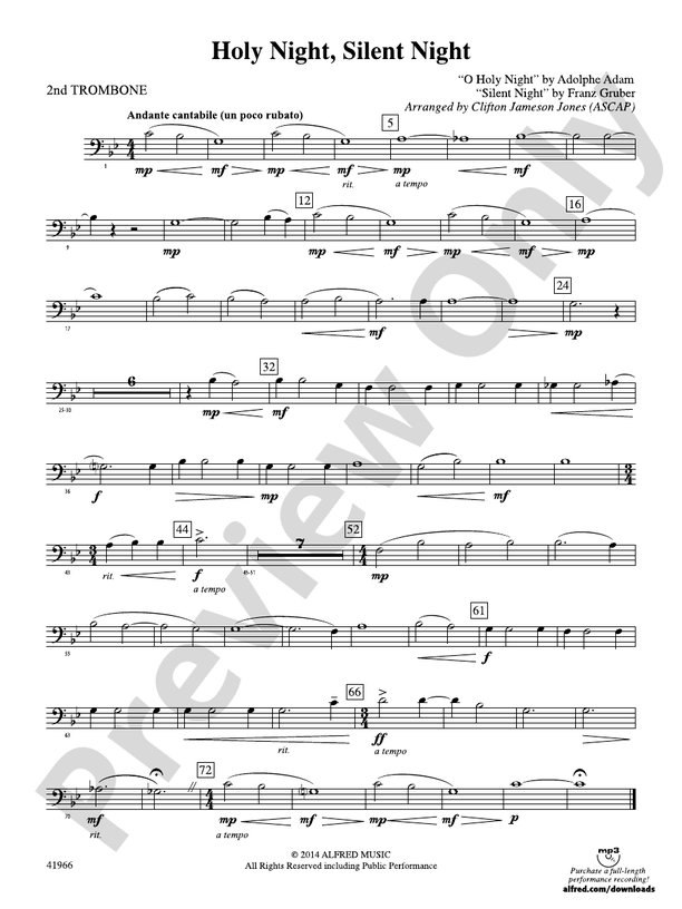 Holy Night, Silent Night: 2nd Trombone: 2nd Trombone Part - Digital ...