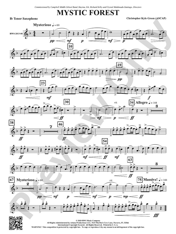 Mystic Forest: B-flat Tenor Saxophone: B-flat Tenor Saxophone Part ...
