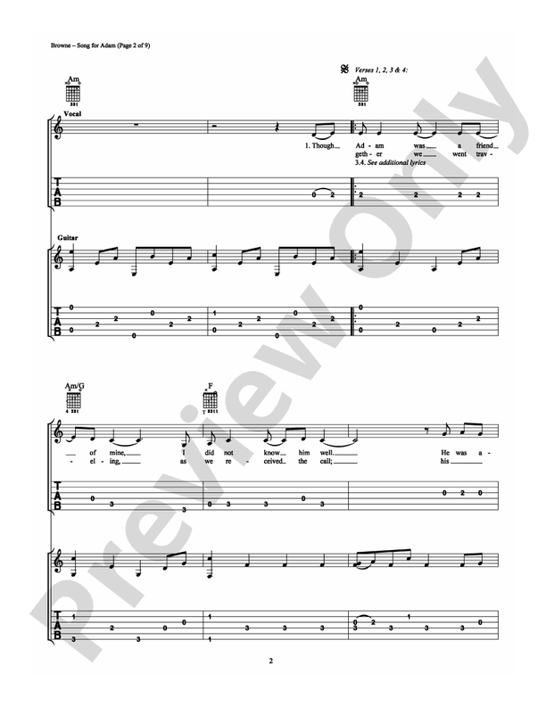 Song For Adam: Easy Guitar: Jackson Browne - Digital Sheet Music Download