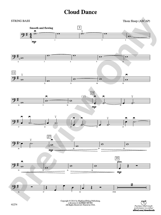 Cloud Dance: String Bass: String Bass Part - Digital Sheet Music Download