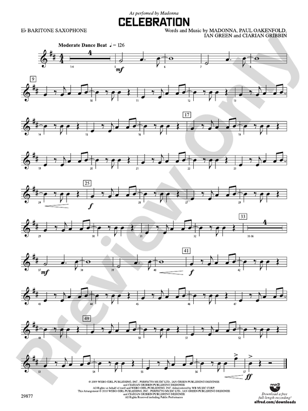 Celebration: E-flat Baritone Saxophone: E-flat Baritone Saxophone Part - Digital Sheet Music ...