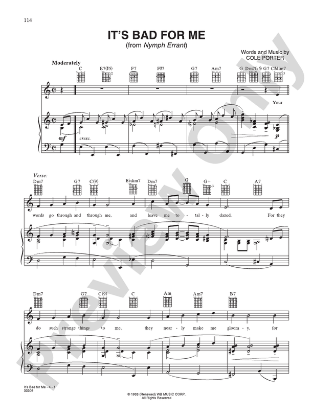 It's Bad for Me (from "Nymph Errant"): Piano/Vocal/Chords: Cole Porter ...