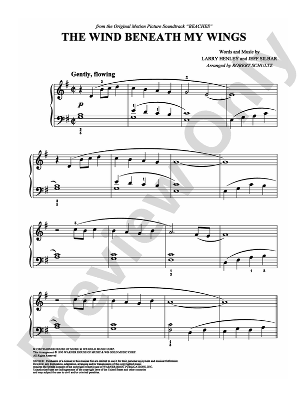 The Wind Beneath My Wings: Easy Piano: Larry Henley - Digital Sheet Music Download