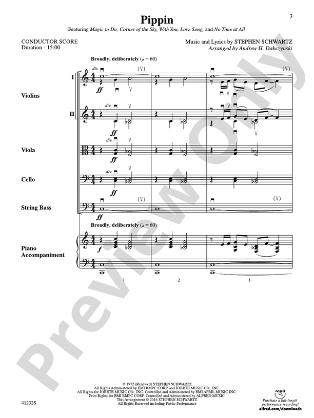 Pippin: String Orchestra Conductor Score & Parts: Stephen Schwartz - Digital Sheet Music Download