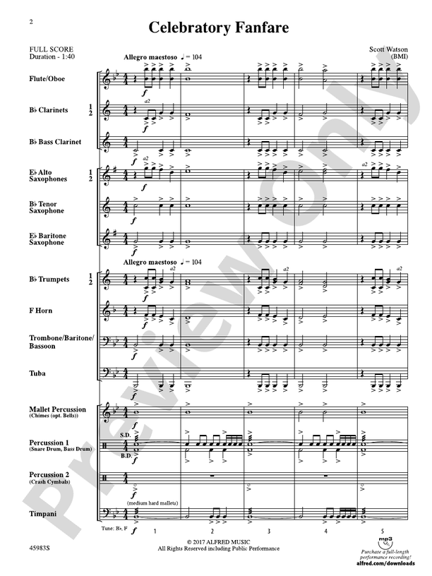 Celebratory Fanfare: Concert Band Conductor Score & Parts: Scott Watson ...