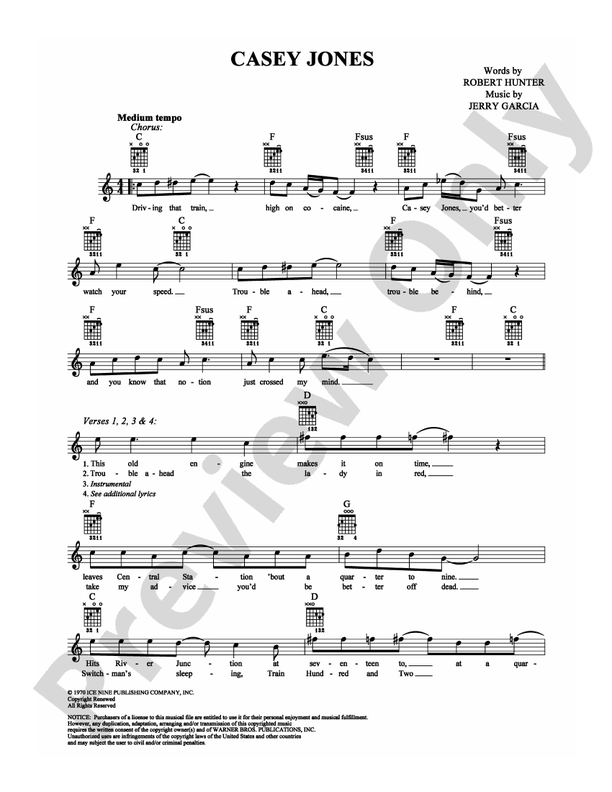Casey Jones: Easy Guitar: Grateful Dead - Digital Sheet Music Download