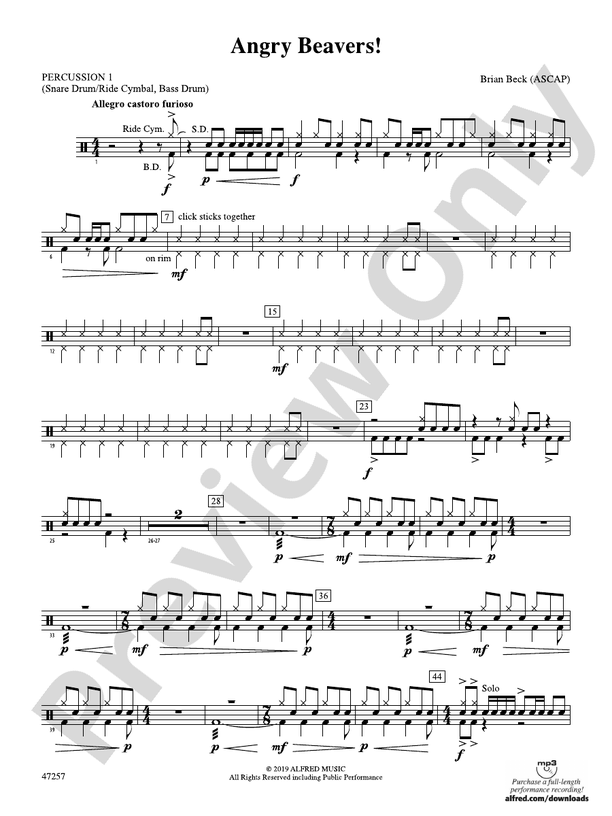 Angry Beavers!: 1st Percussion: 1st Percussion Part - Digital Sheet ...