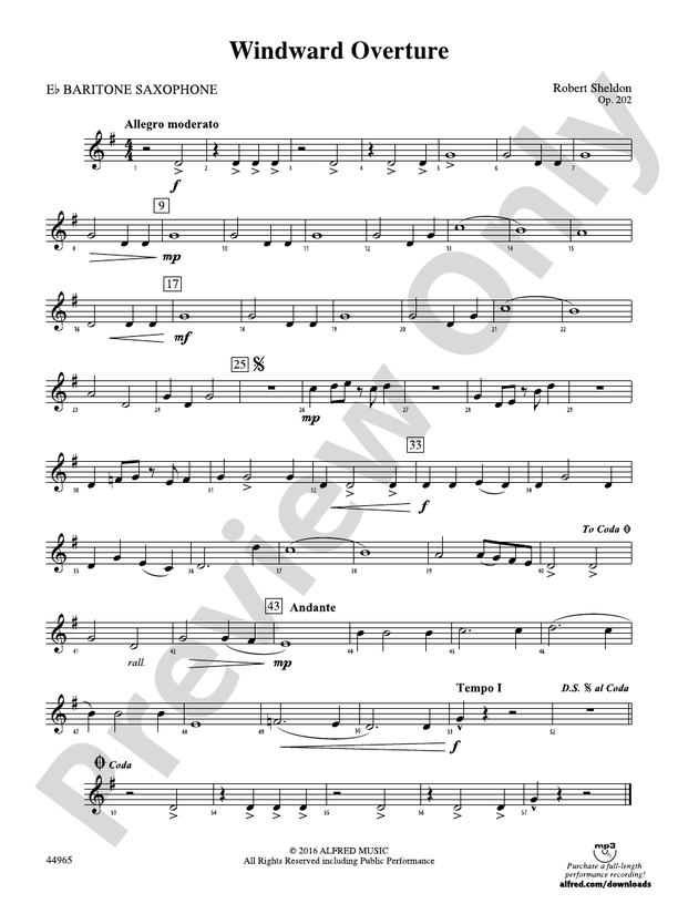 Windward Overture: E-flat Baritone Saxophone: E-flat Baritone Saxophone Part - Digital Sheet ...
