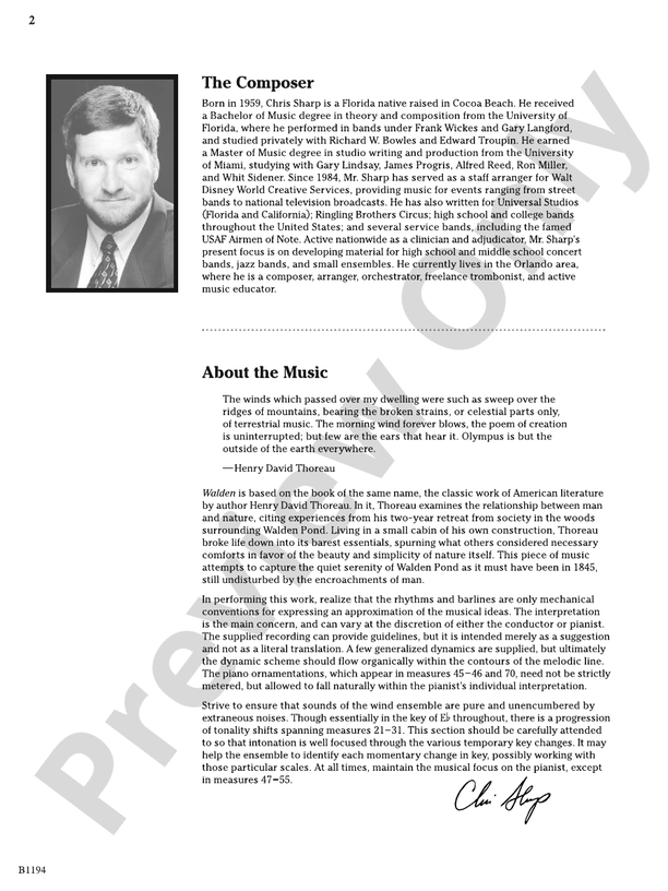 Walden: Score: Concert Band Score: Chris Sharp - Digital Sheet Music ...