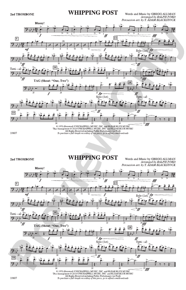 Whipping Post: 2nd Trombone: 2nd Trombone Part - Digital Sheet Music ...