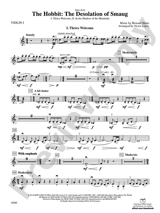 Suite from The Hobbit: The Desolation of Smaug: 1st Violin: 1st Violin ...