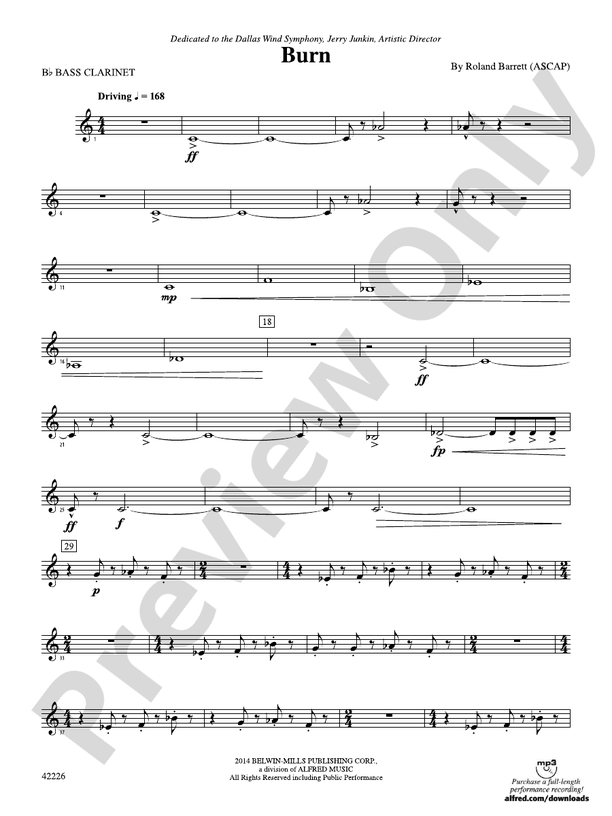 Burn B Flat Bass Clarinet B Flat Bass Clarinet Part Digital Sheet 5750