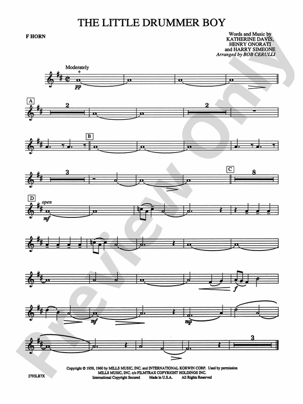 The Little Drummer Boy: 1st F Horn: 1st F Horn Part - Digital Sheet ...