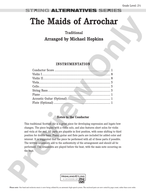 The Maids of Arrochar: String Orchestra Conductor Score & Parts ...