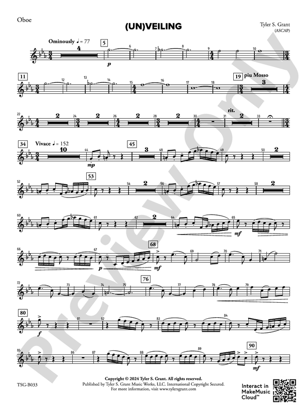 (Un)veiling: Oboe: Oboe Part: Tyler S. Grant - Digital Sheet Music Download