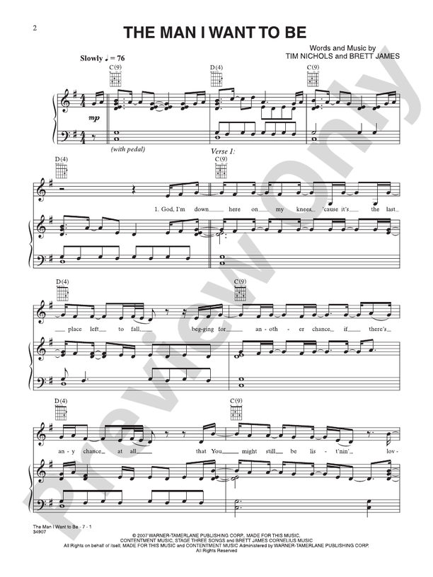 The Man I Want to Be: Piano/Vocal/Chords: Chris Young - Digital Sheet ...