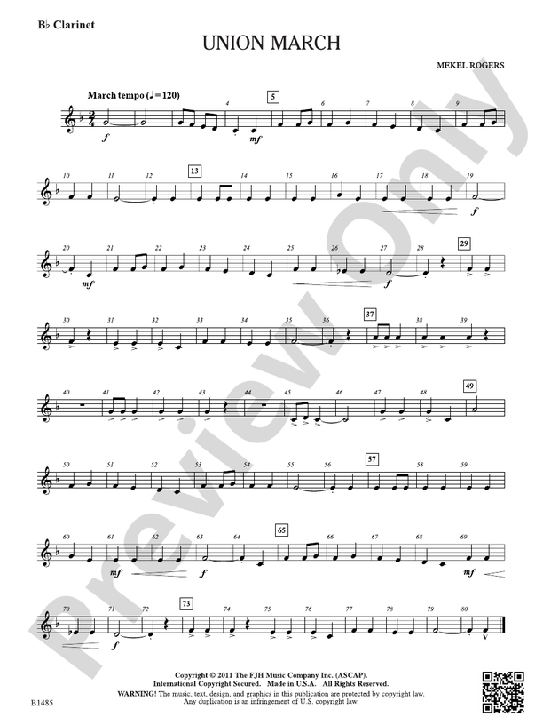 Union March: B-flat Clarinet: B-flat Clarinet Part: Mekel Rogers - Digital Sheet Music Download