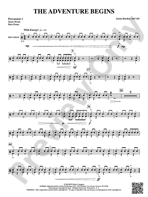 The Adventure Begins: 1st Percussion: 1st Percussion Part: Justin ...