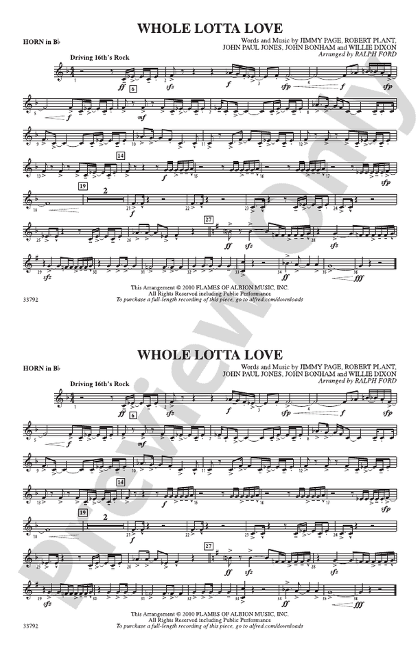 Whole Lotta Love: Horn in B flat: Horn in B flat Part - Digital Sheet Music Download