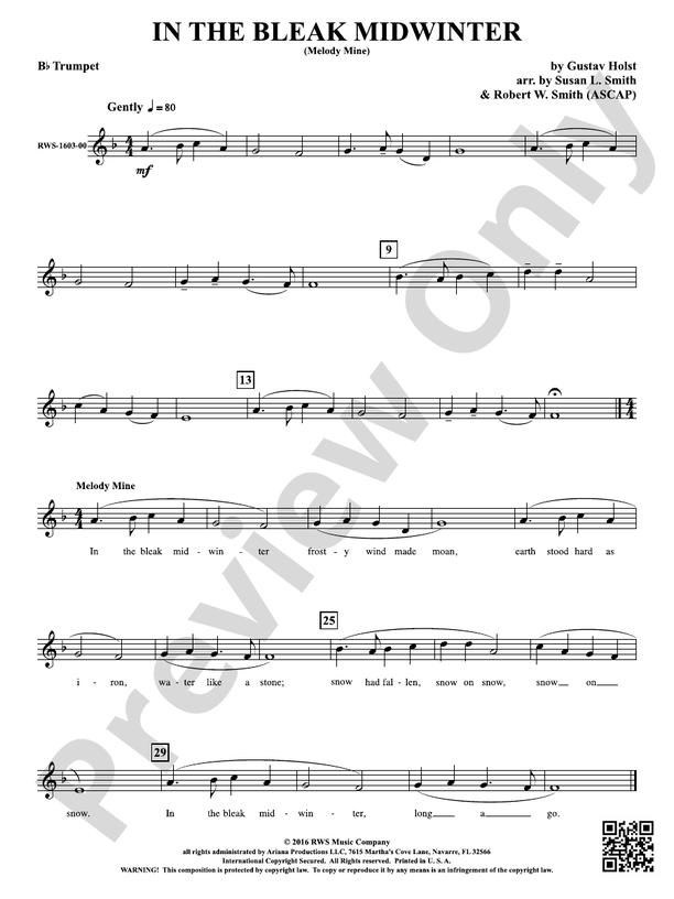 In the Bleak Midwinter: 1st B-flat Trumpet: 1st B-flat Trumpet Part ...