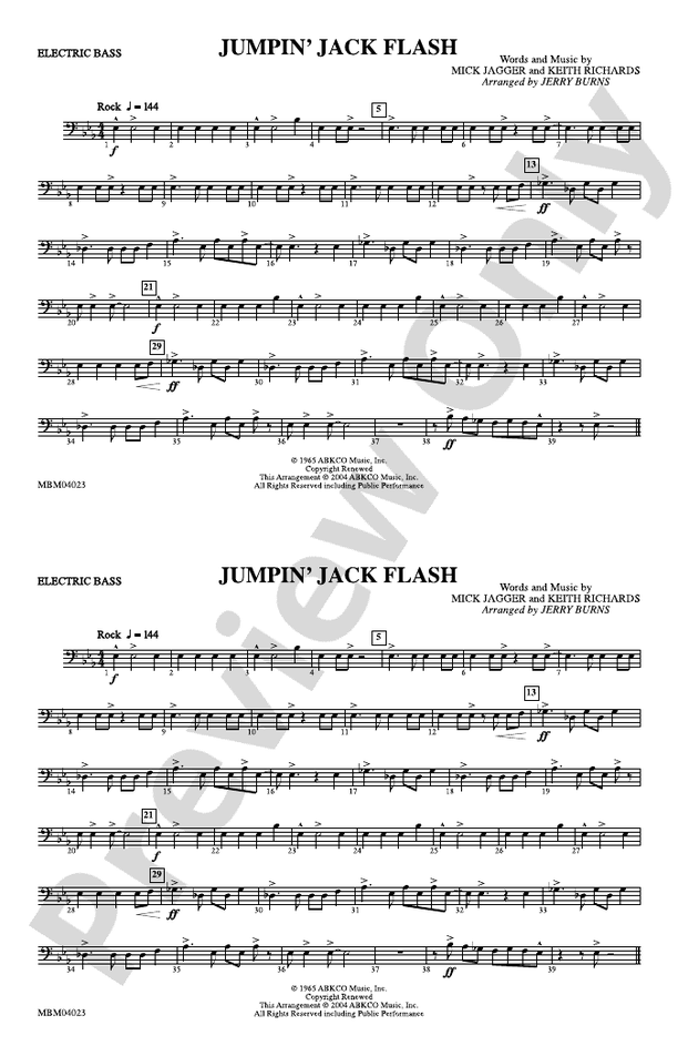 Jumpin' Jack Flash: Electric Bass: Electric Bass Part - Digital Sheet ...