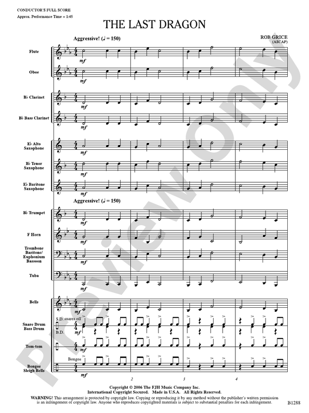 The Last Dragon: Score: Concert Band Score: Rob Grice - Digital Sheet ...