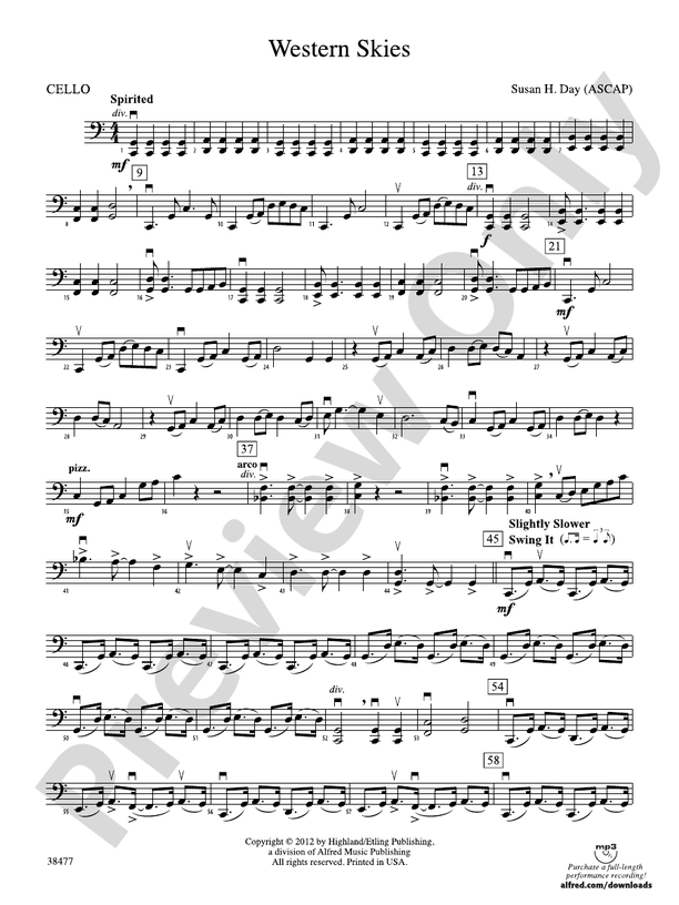 Western Skies: Cello: Cello Part - Digital Sheet Music Download