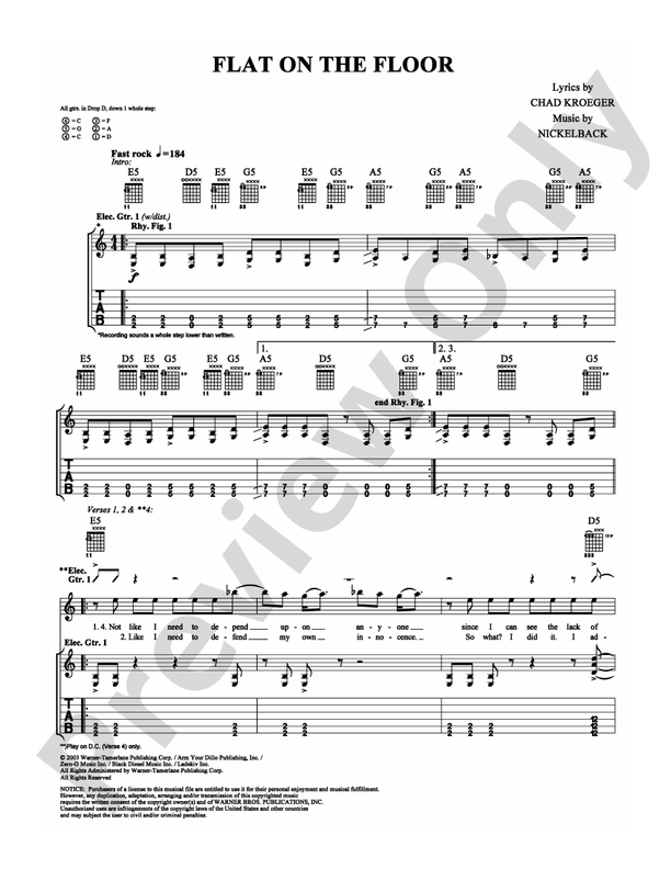 Flat on the Floor: Guitar TAB: Nickelback - Digital Sheet Music Download