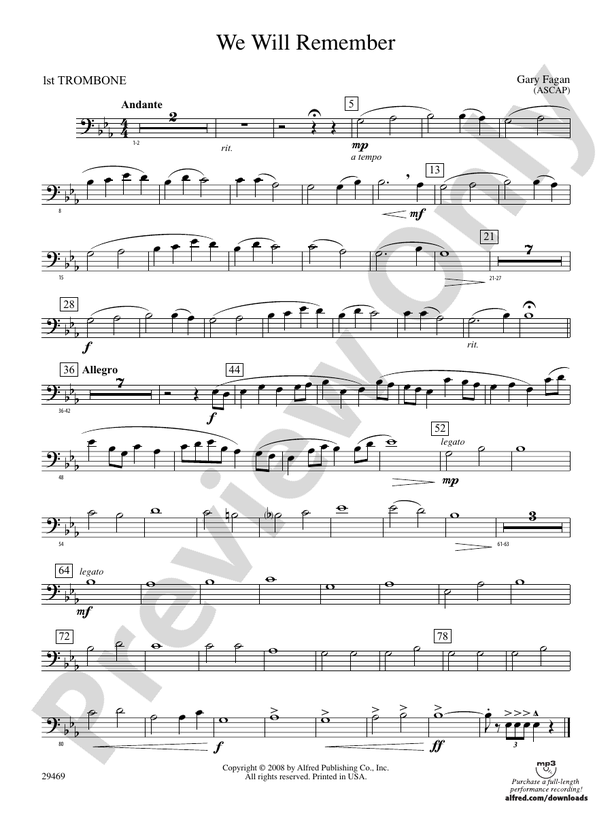 We Will Remember: 1st Trombone: 1st Trombone Part - Digital Sheet Music ...