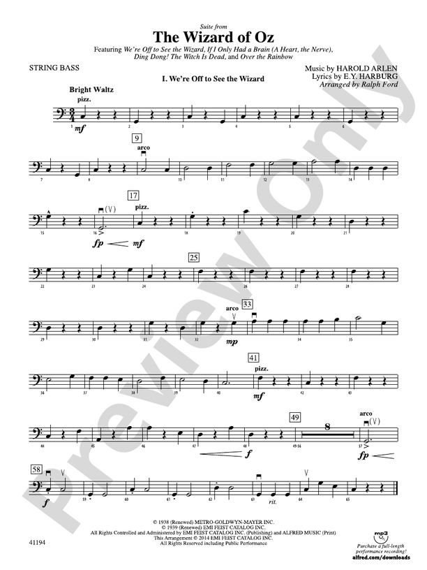 The Wizard of Oz, Suite from: String Bass: String Bass Part - Digital ...