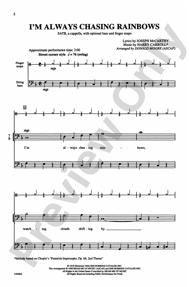 I'm Always Chasing Rainbows: SATB, a cappella Choral Octavo: Harry ...