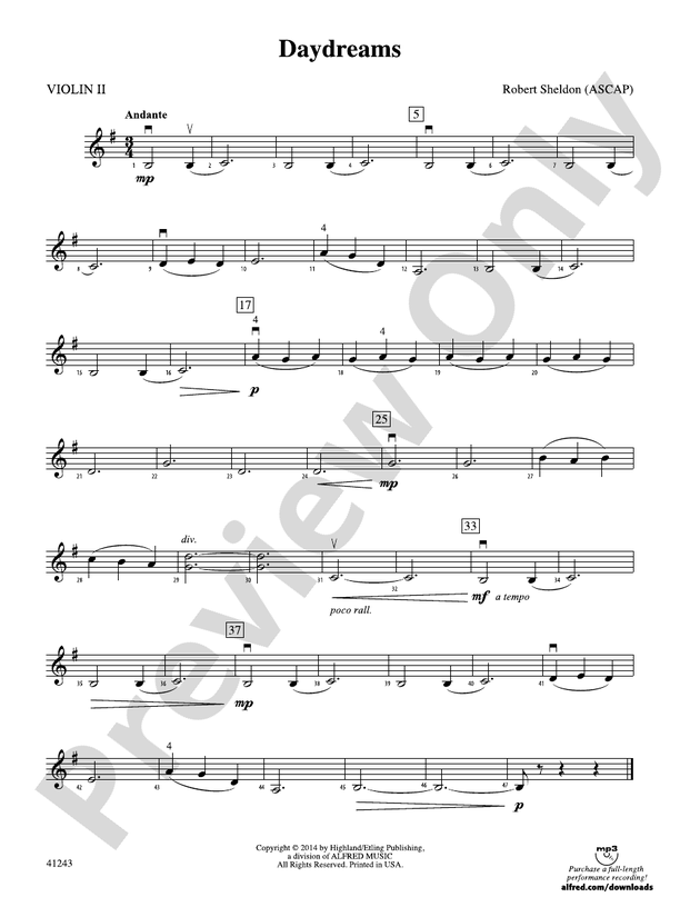 Daydreams: 2nd Violin: 2nd Violin Part - Digital Sheet Music Download