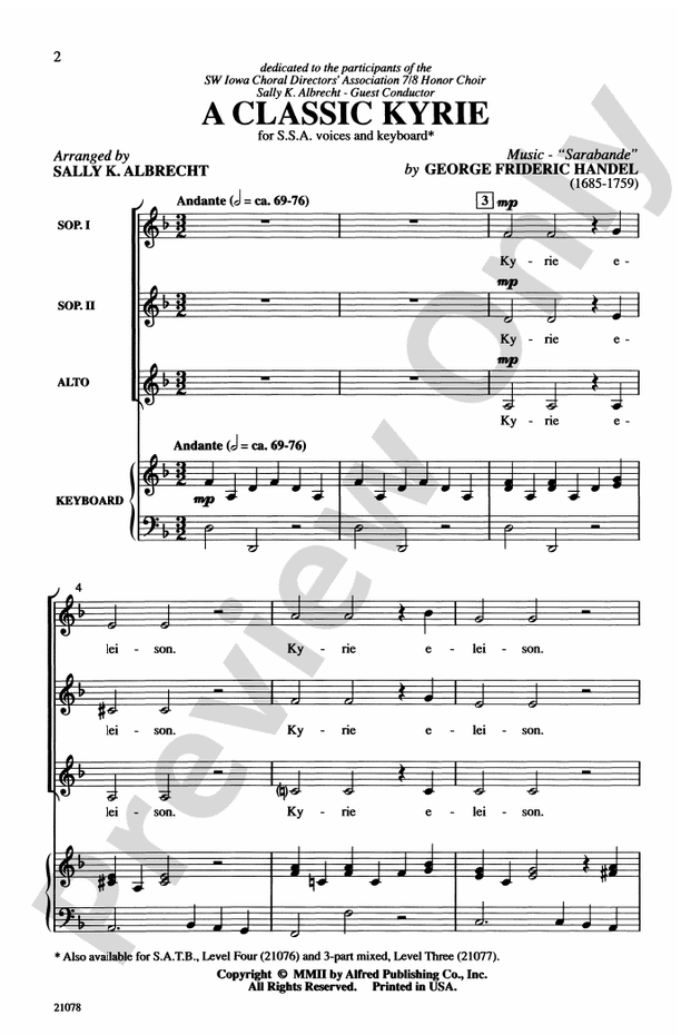 A Classic Kyrie: SSA Choral Octavo - Digital Sheet Music Download