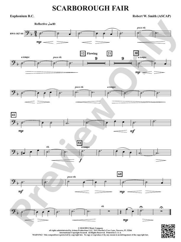 Scarborough Fair: Baritone B.C.: Baritone B.C. Part: Robert W. Smith - Digital Sheet Music Download