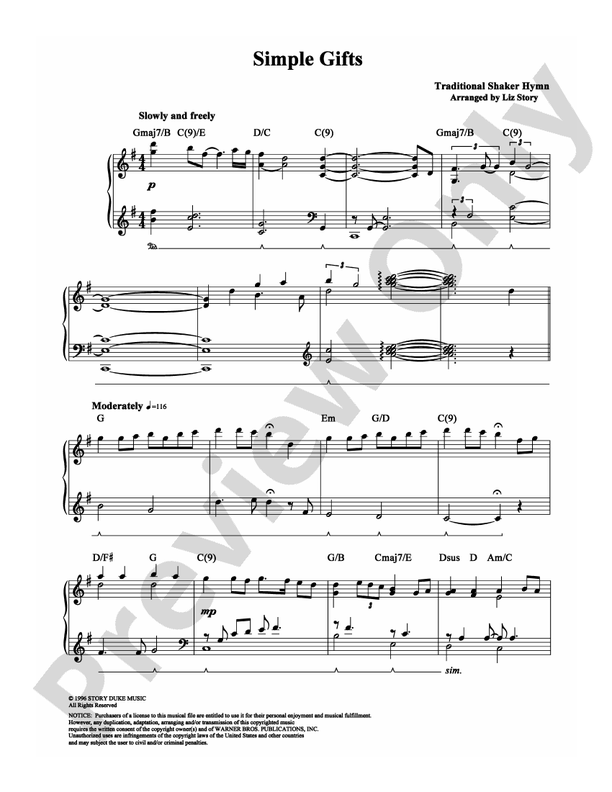 Simple Gifts: Piano: Liz Story - Digital Sheet Music Download
