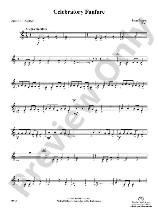 Celebratory Fanfare: 2nd B-flat Clarinet: 2nd B-flat Clarinet Part ...