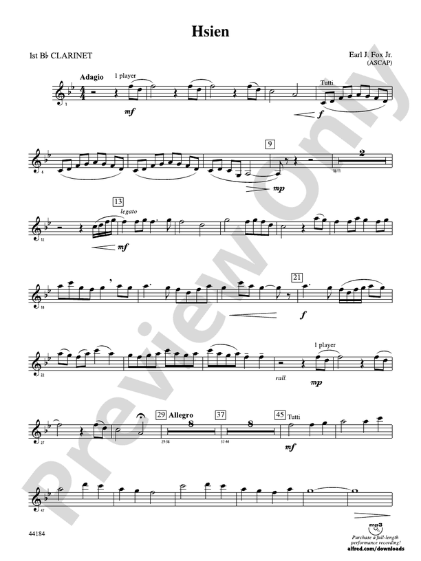 Hsien: 1st B-flat Clarinet: 1st B-flat Clarinet Part - Digital Sheet Music Download