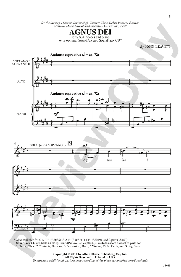 Agnus Dei Ssa Choral Octavo John Leavitt Digital Sheet Music Download
