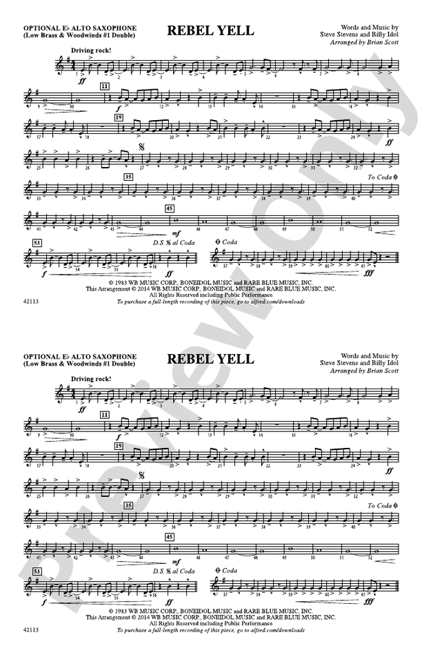 Rebel Yell: Optional Alto Sax: Optional Alto Sax Part - Digital Sheet Music Download