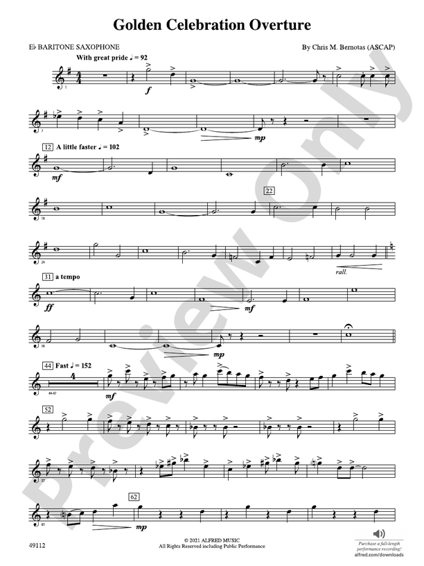 Golden Celebration Overture: E-flat Baritone Saxophone: E-flat Baritone Saxophone Part - Digital ...