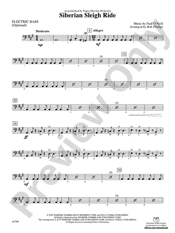 Siberian Sleigh Ride: Electric Bass: Electric Bass Part - Digital Sheet ...