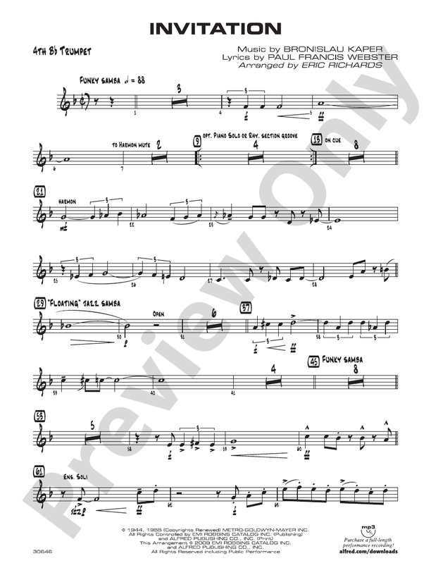 Invitation: 4th B-flat Trumpet: 4th B-flat Trumpet Part - Digital Sheet ...