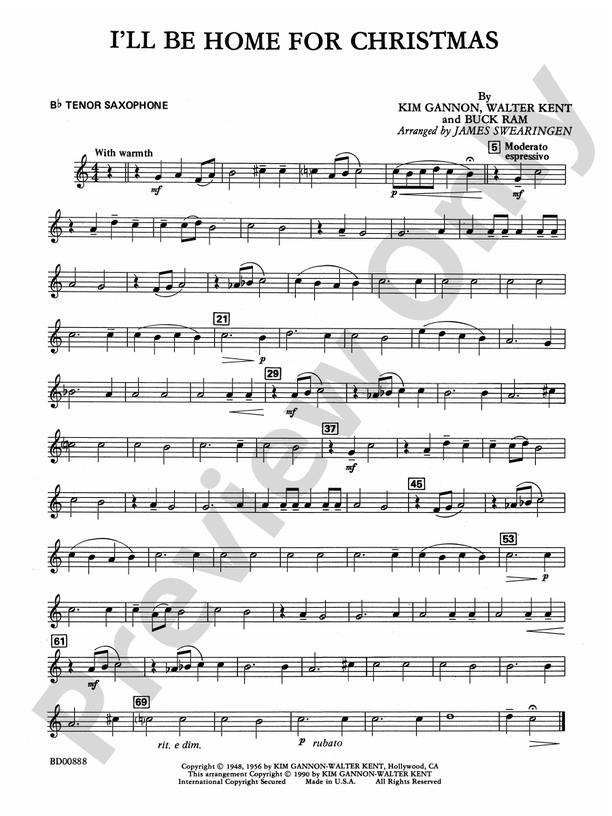 I'll Be Home for Christmas: B-flat Tenor Saxophone: B-flat Tenor ...