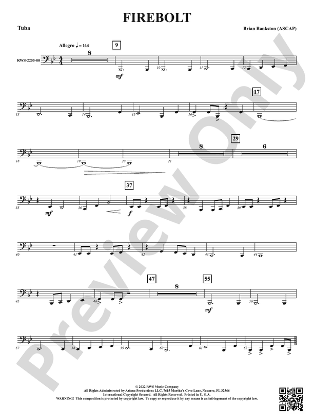 Firebolt: Tuba: Tuba Part: Brian Bankston - Digital Sheet Music Download